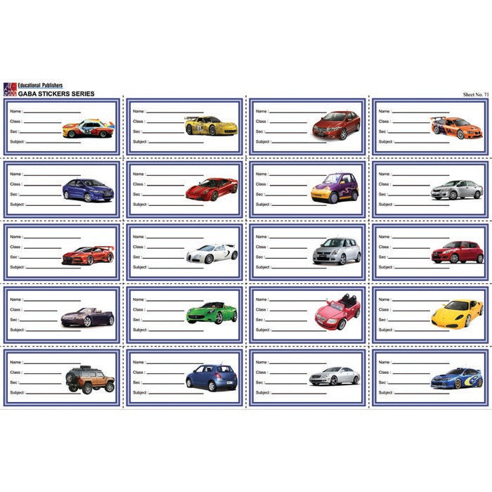 Sheet No 71 (Car Stickers) – gabaedu